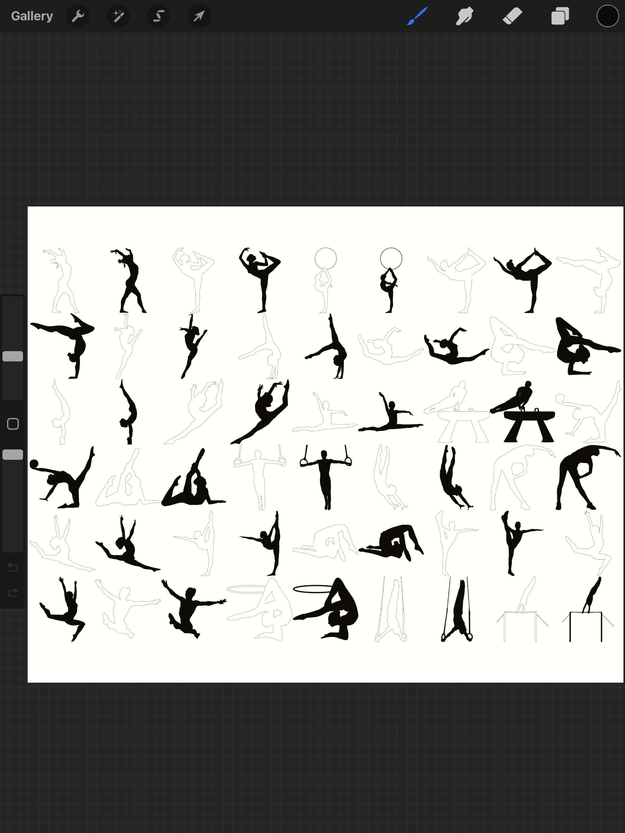Gymnastic Figure Poses Set 1 Procreate Brush Stamps, 54 Pose