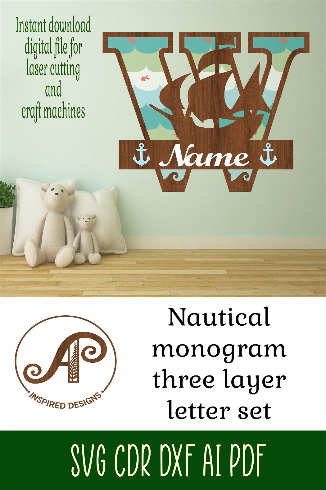 Nautical monogram letter bundle Name signs SVG 3 layer