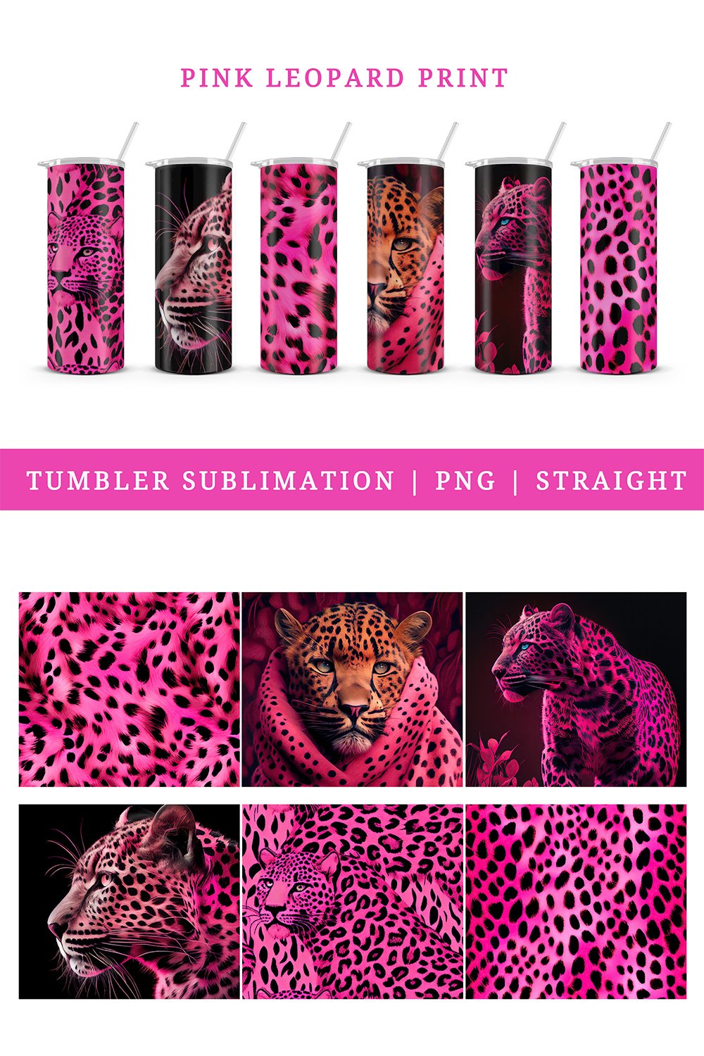 Pink Leopard print tumbler sublimation bundle wrap design