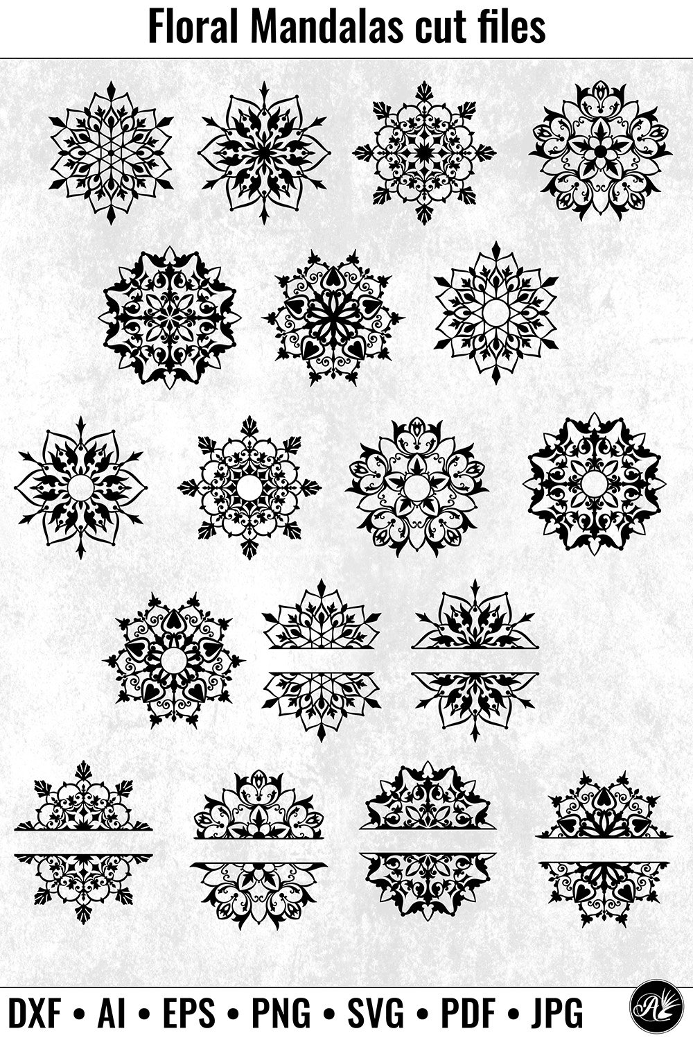 Floral Mandalas cut files: whole, split and monogram