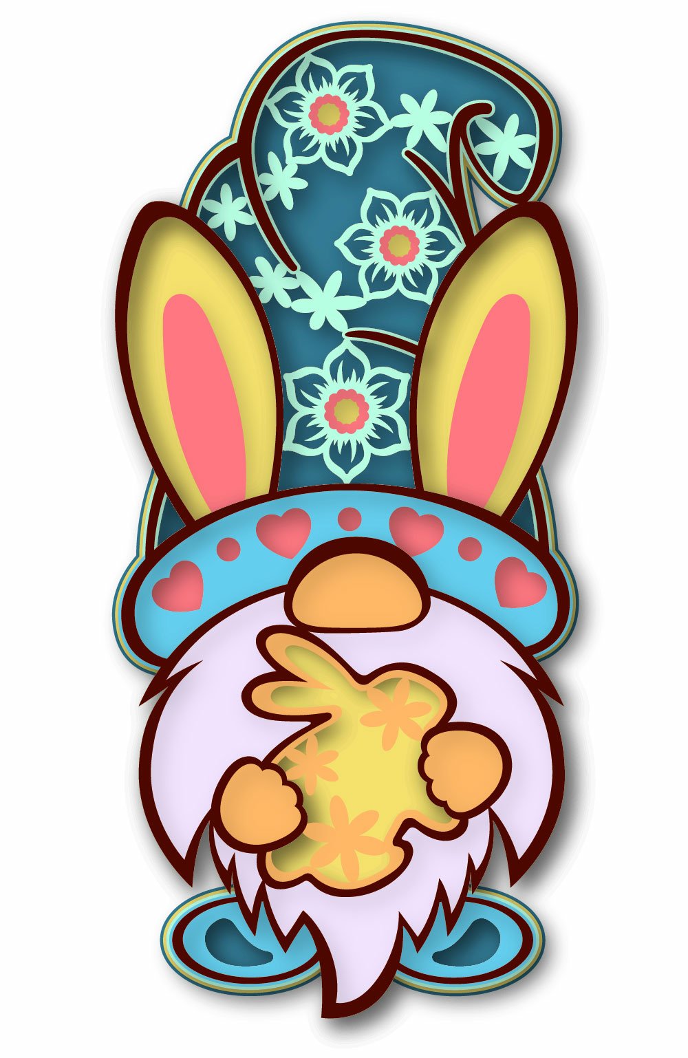 Layered Easter Gnome with Bunny Mandala SVG