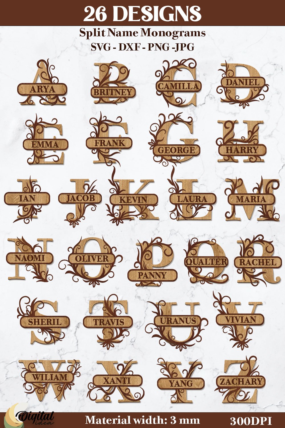 Split Name Monogram Bundle Laser Cut. Name Sign Laser Cut