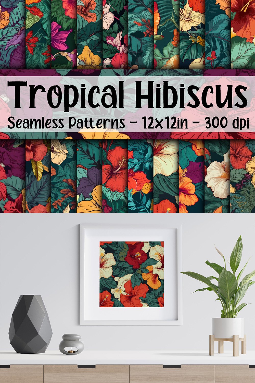 Seamless Tropical Hibiscus Digital Paper