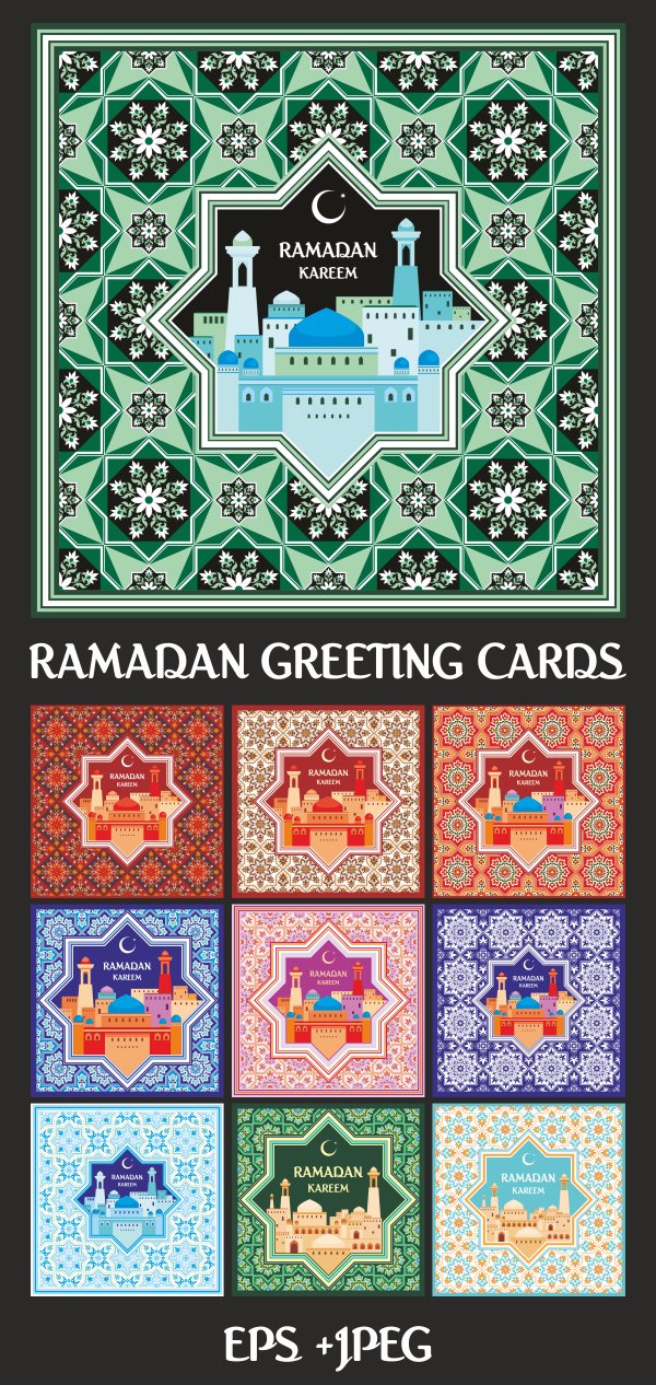 Ramadan. Greeting cards set.