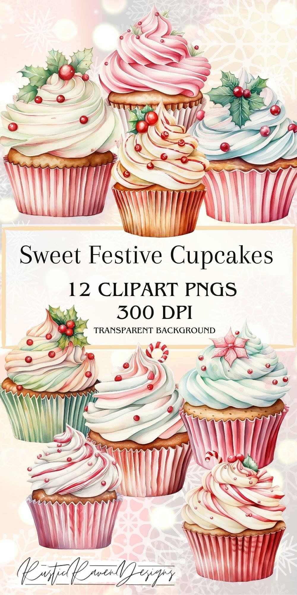 Christmas Holiday Cupcake Clipart PNGs