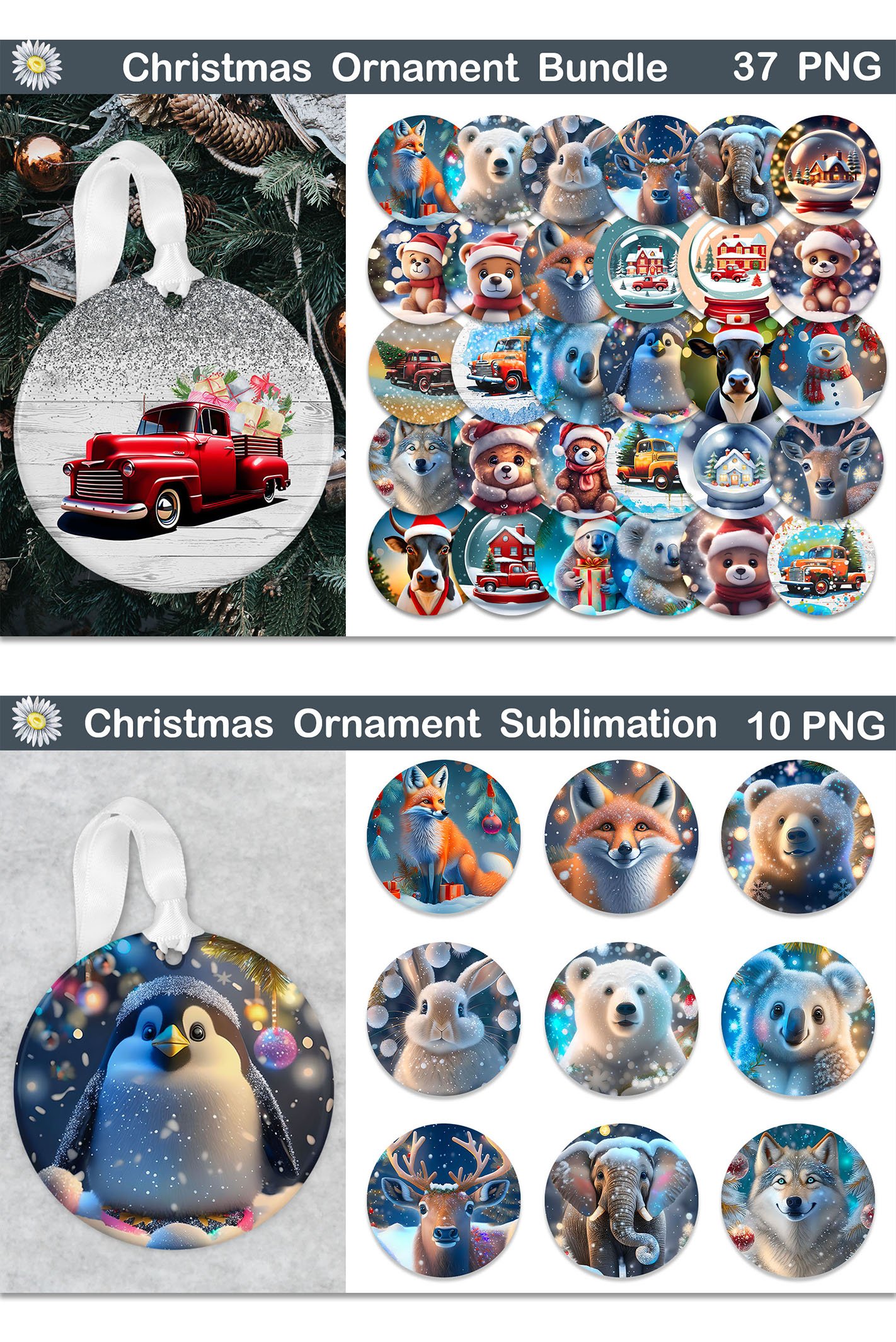 Christmas Ornament Bundle | Cute Animals Ornament Bundle