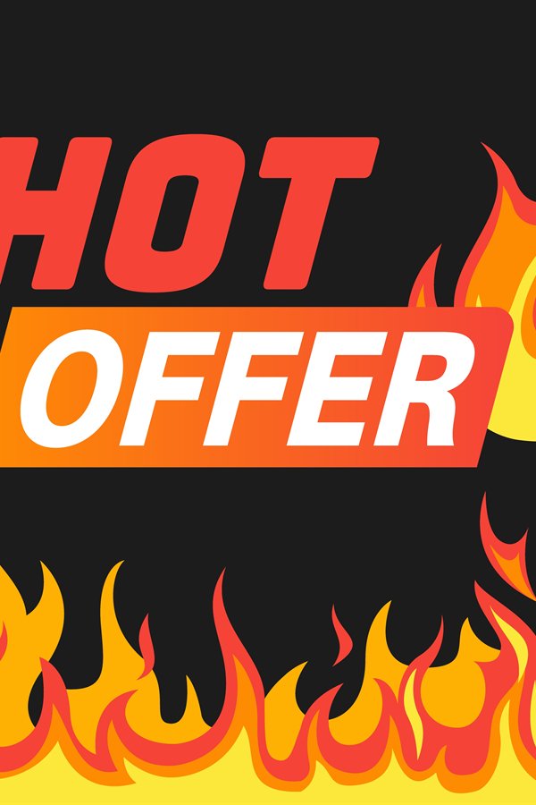 Hot offer. Burning fire and flames frame like symbol of sale