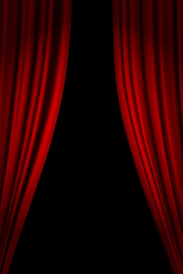 Open theatrical stage curtain. Realistic circus or opera cur
