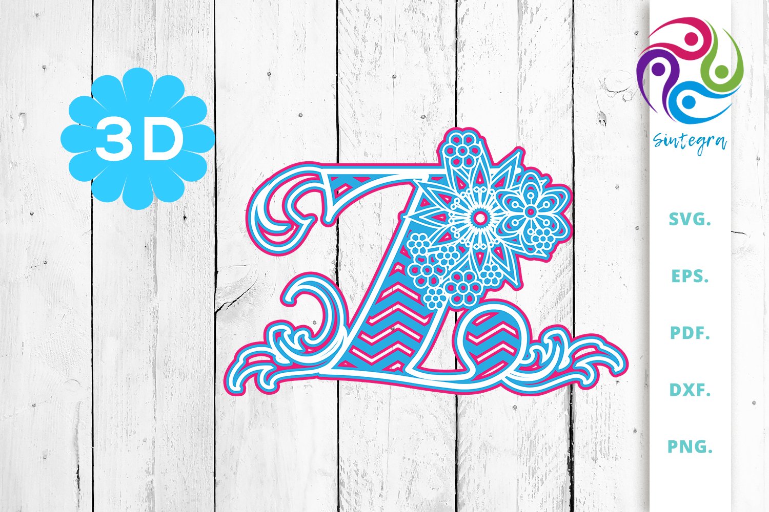 3D Multilayer Floral Chevron Letter Z, SVG Cut File