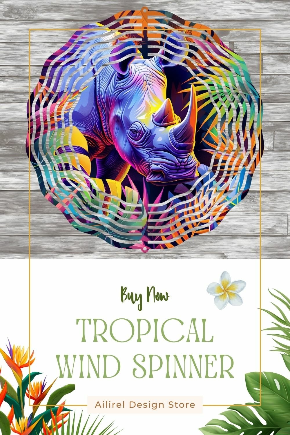 Colorful Rhinoceros Wind Spinner Sublimation Design