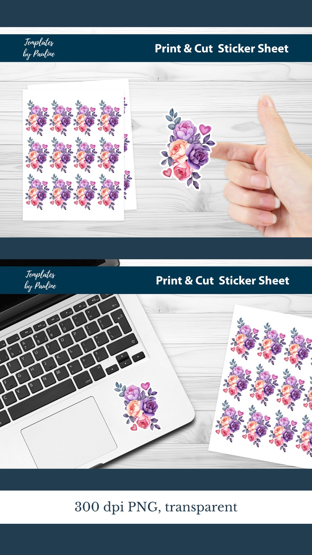 Heart Printable Sticker Sheet, Flower Print and Cut Sticker
