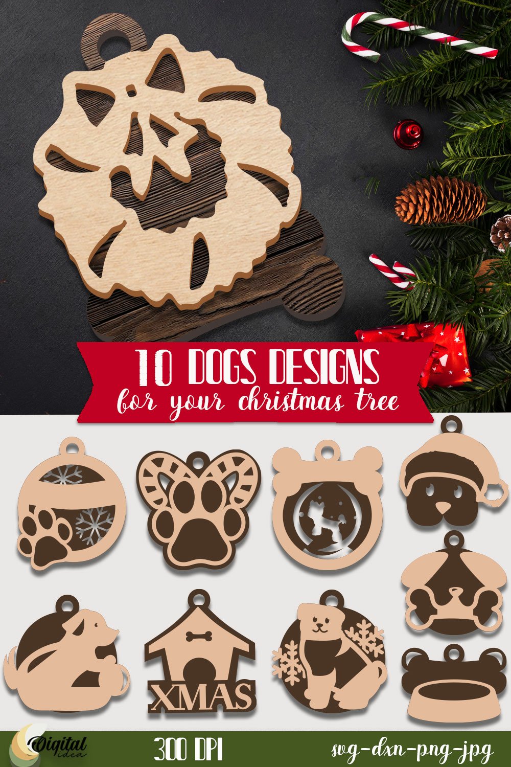 Christmas Dog Ornament svg bundle. Christmas Laser Cut