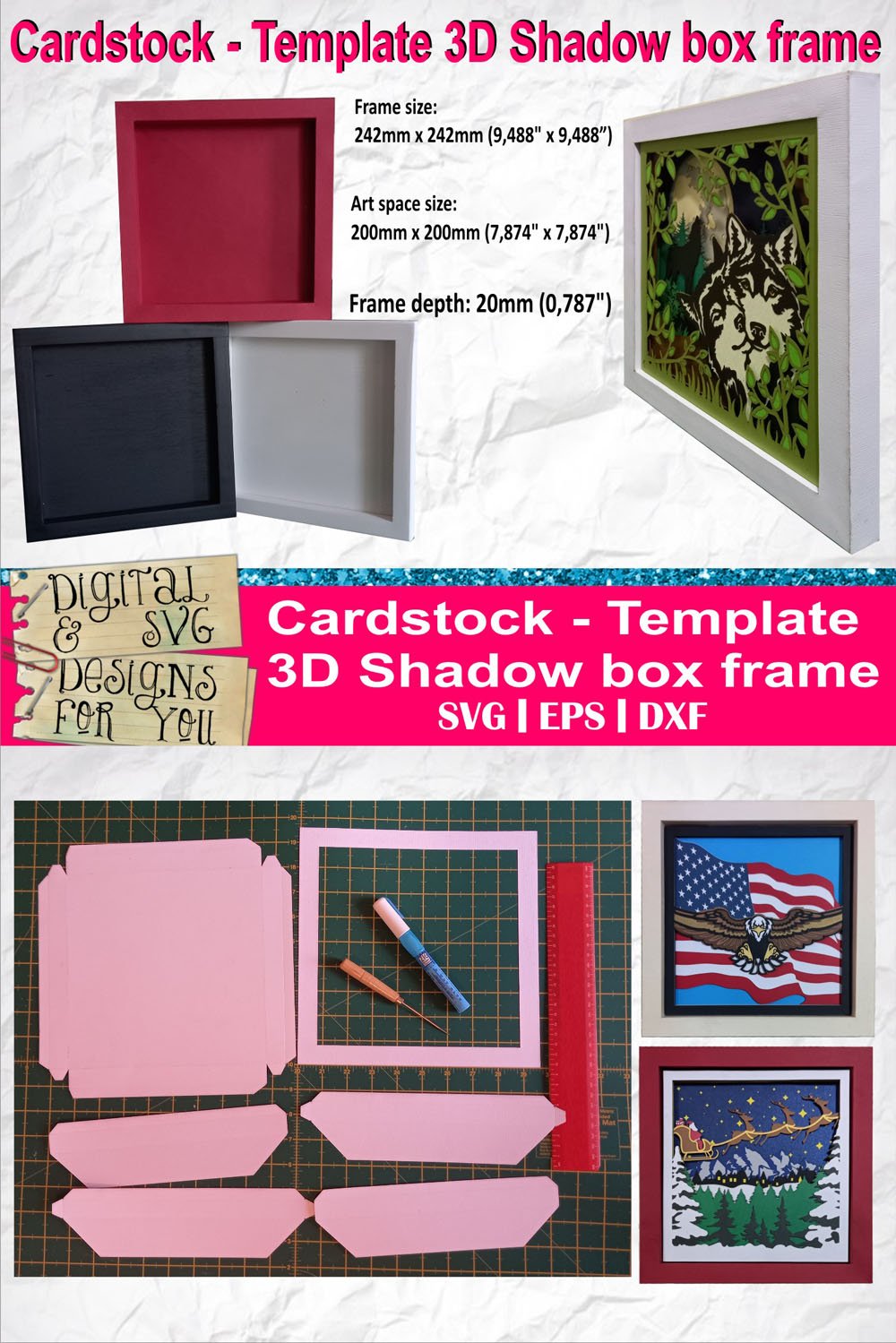 3D Cardstock / Paper Shadow box Template for layered 3D art
