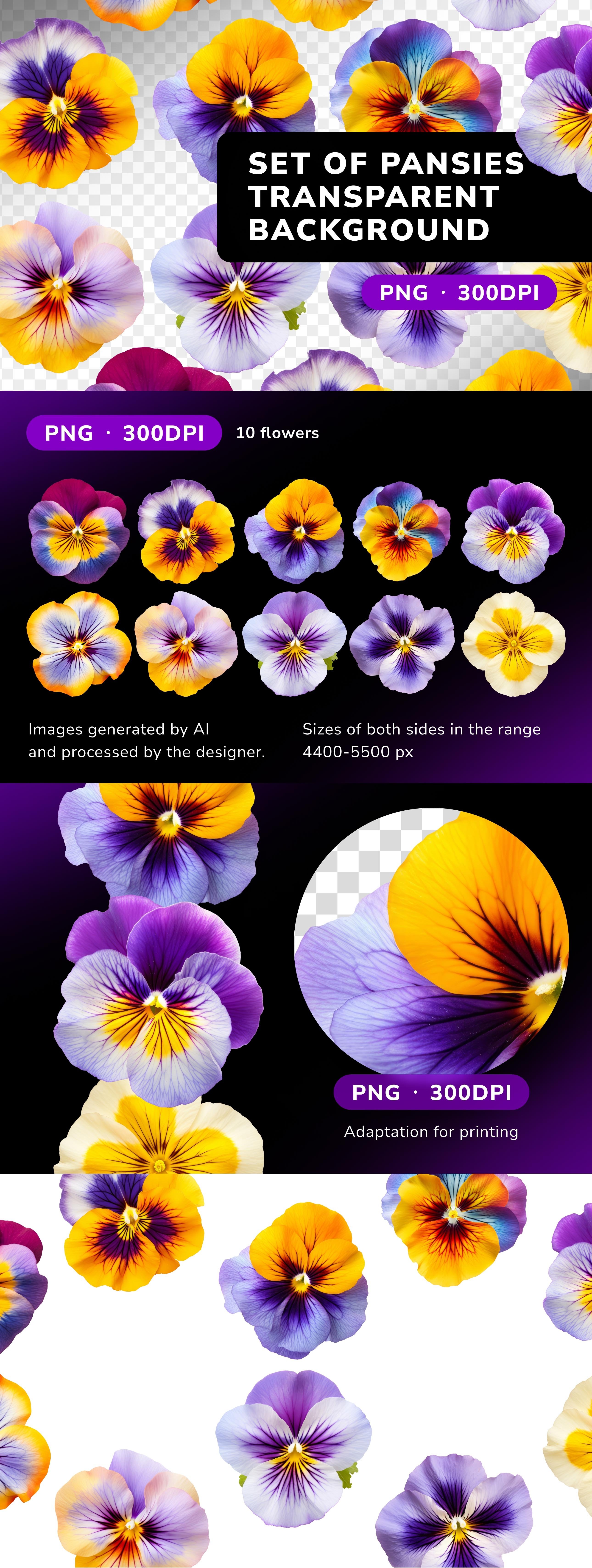 Set of pansies transparent background png