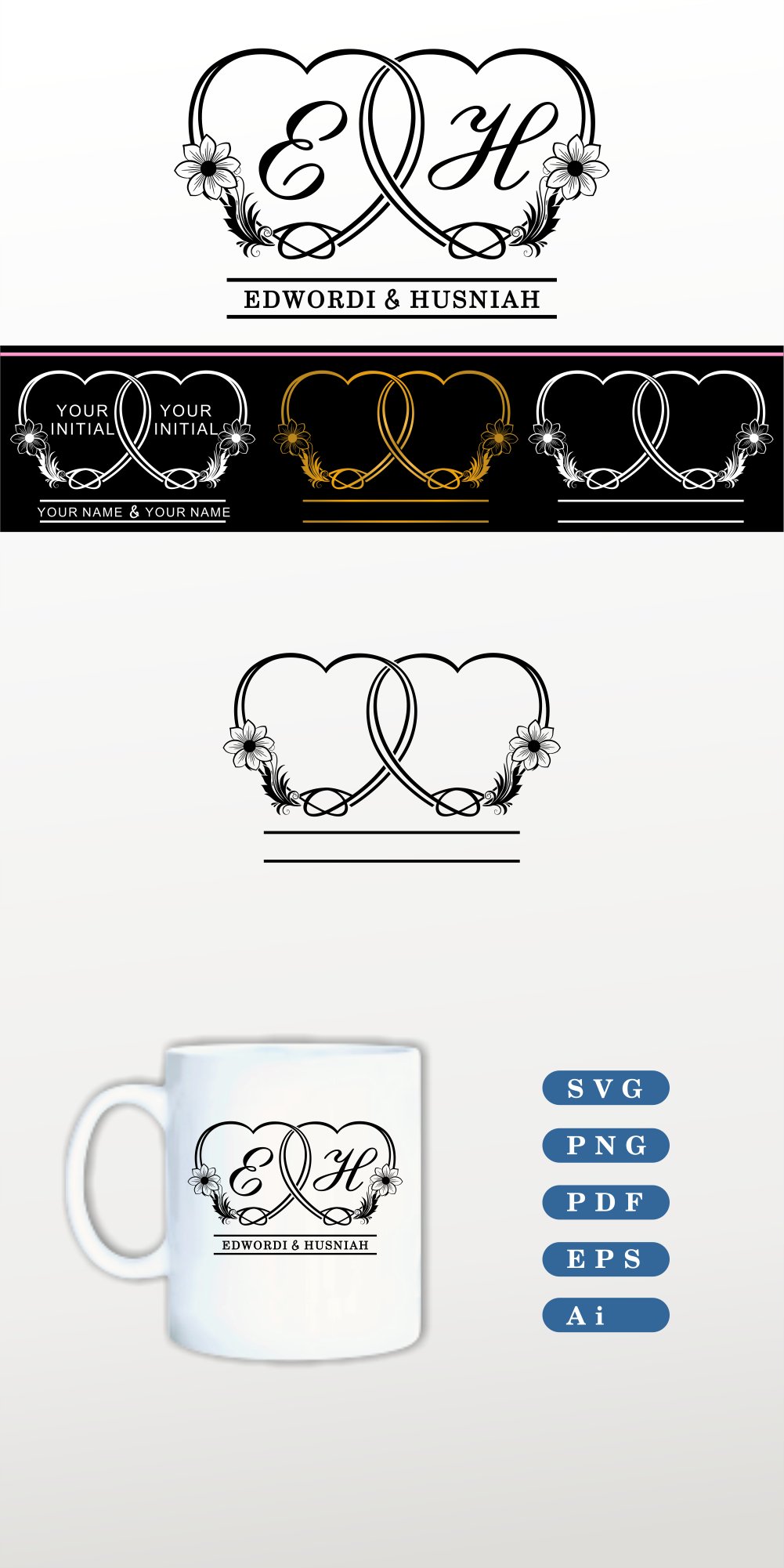 Heart monogram Svg, Wedding Svg, Valentine Svg, Love Svg