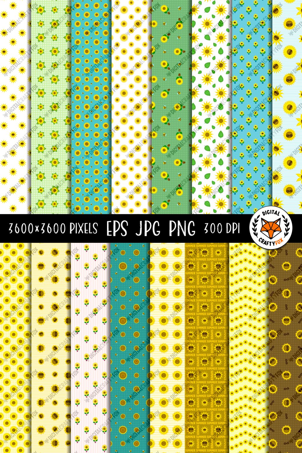 Sunflower Digital Paper Bundle, Sunflower Seamless Patterns