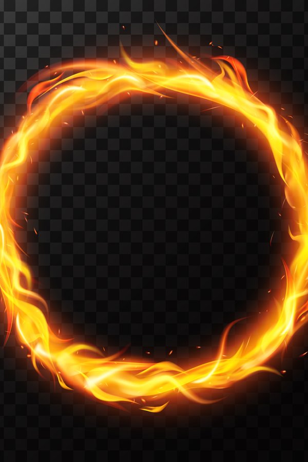 Realistic fire ring. Burning flame circle hoop, red flaming