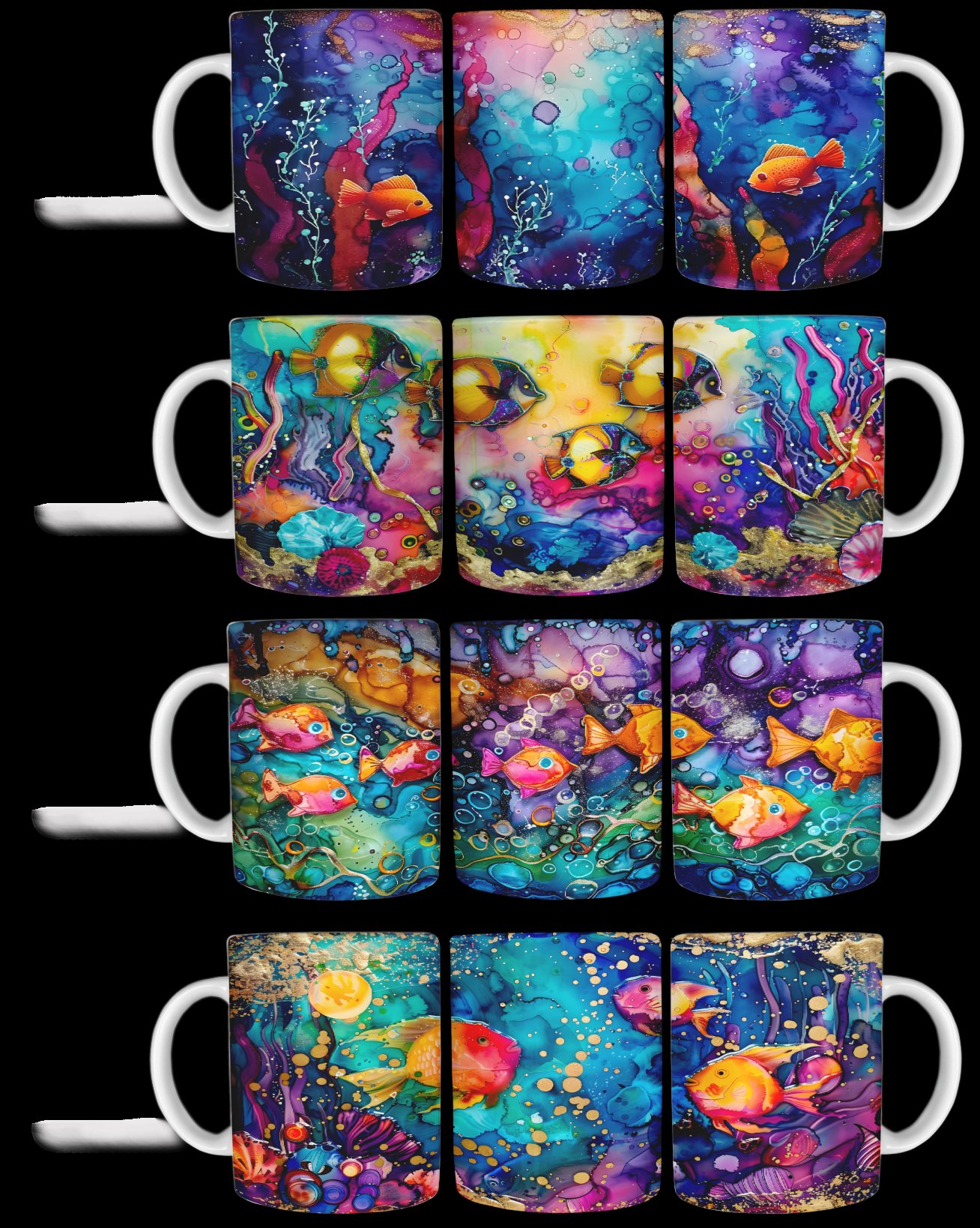 Watercolor Summer Mug Wraps | Fish Mug Designs
