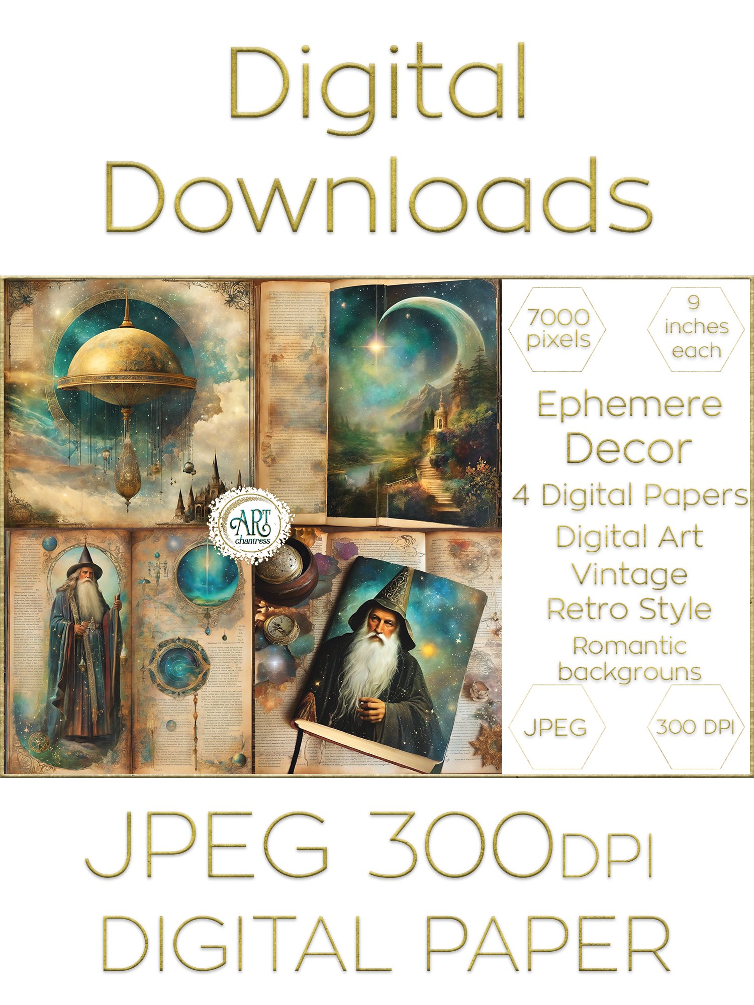 Vintage Fantasy Retro Old Magic Wizzard Digital (3611044)