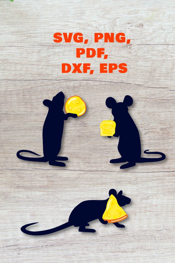 Mouse Silhouette with cheese. SVG, PNG