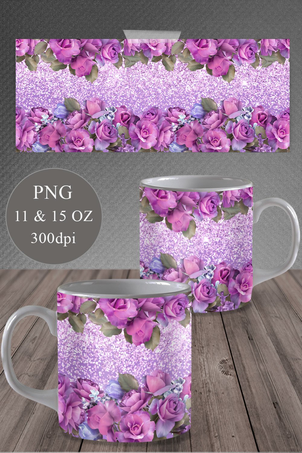 Roses Mug Sublimation | Glitter and Flowers Mug (2169916)