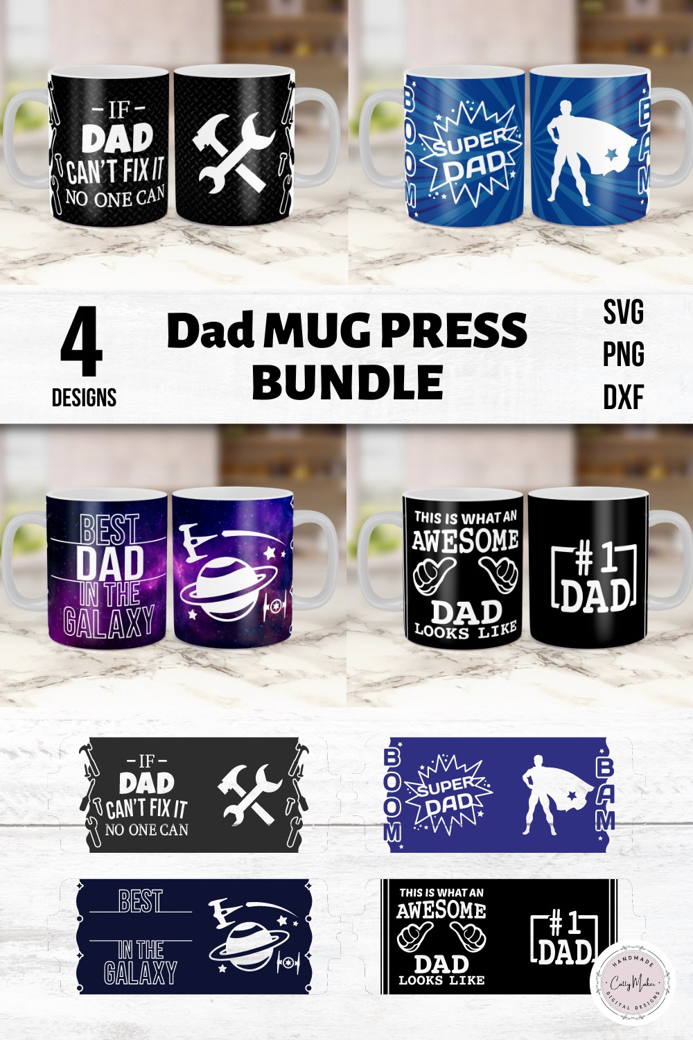 4 Dad Mug Press SVG Cut Files and PNG Sublimation Designs