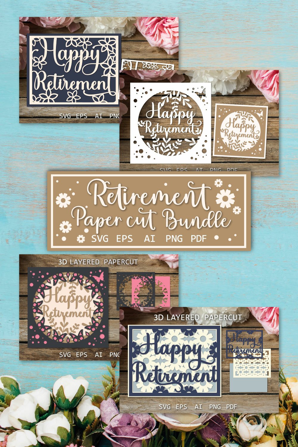 Happy Retirement Bundle, Retirement papercut cards templates