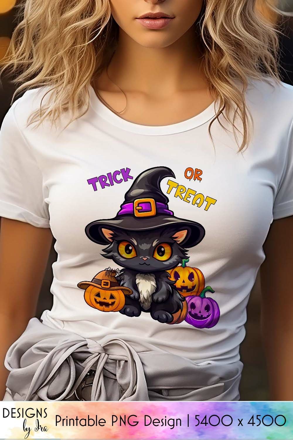 Trick or Treat Halloween Cat with Pumpkins PNG