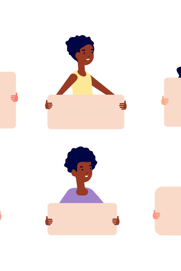 Children holding placards. Kid banner, fun kids hold empty d