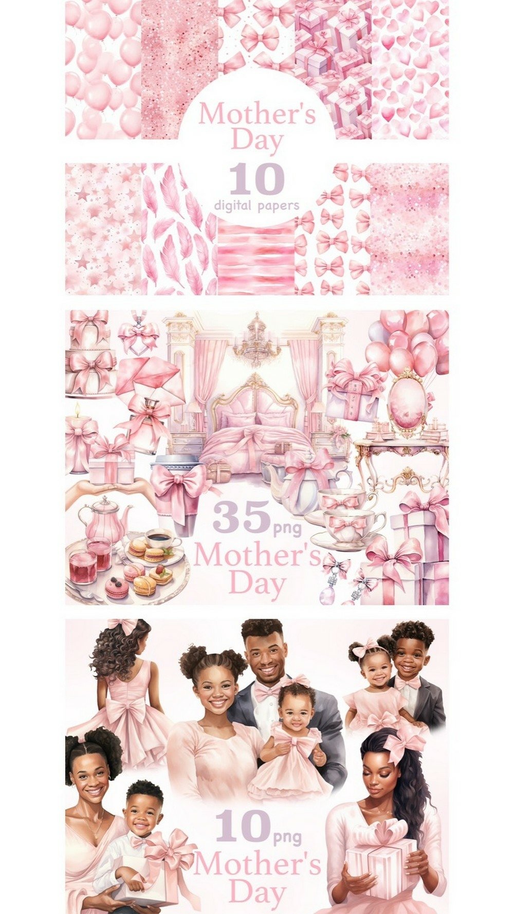 Mothers Day PNG Graphics | Black Mom Clipart Bundle