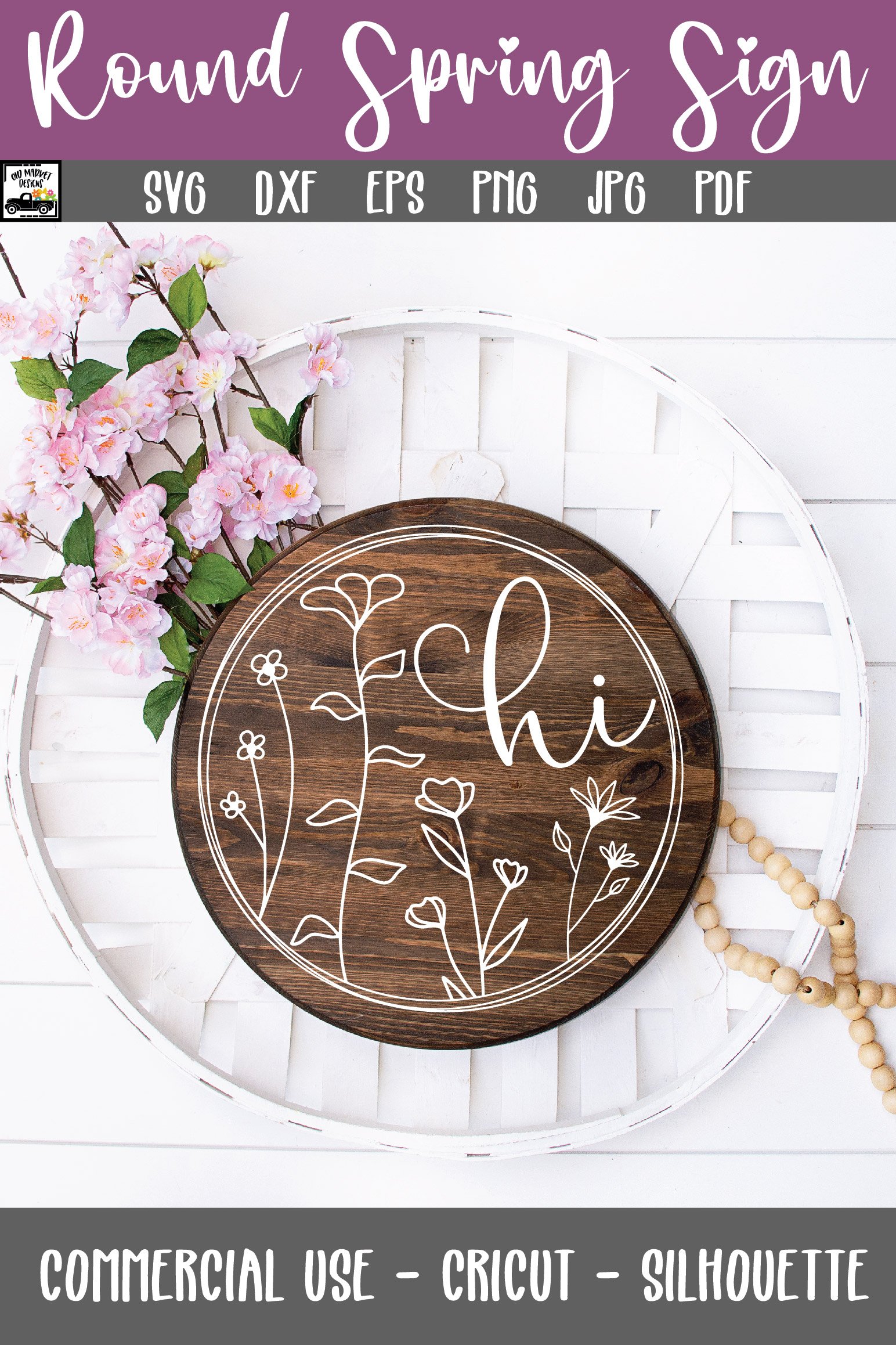 Hi SVG File | Round Door Sign SVG File | Spring SVG File