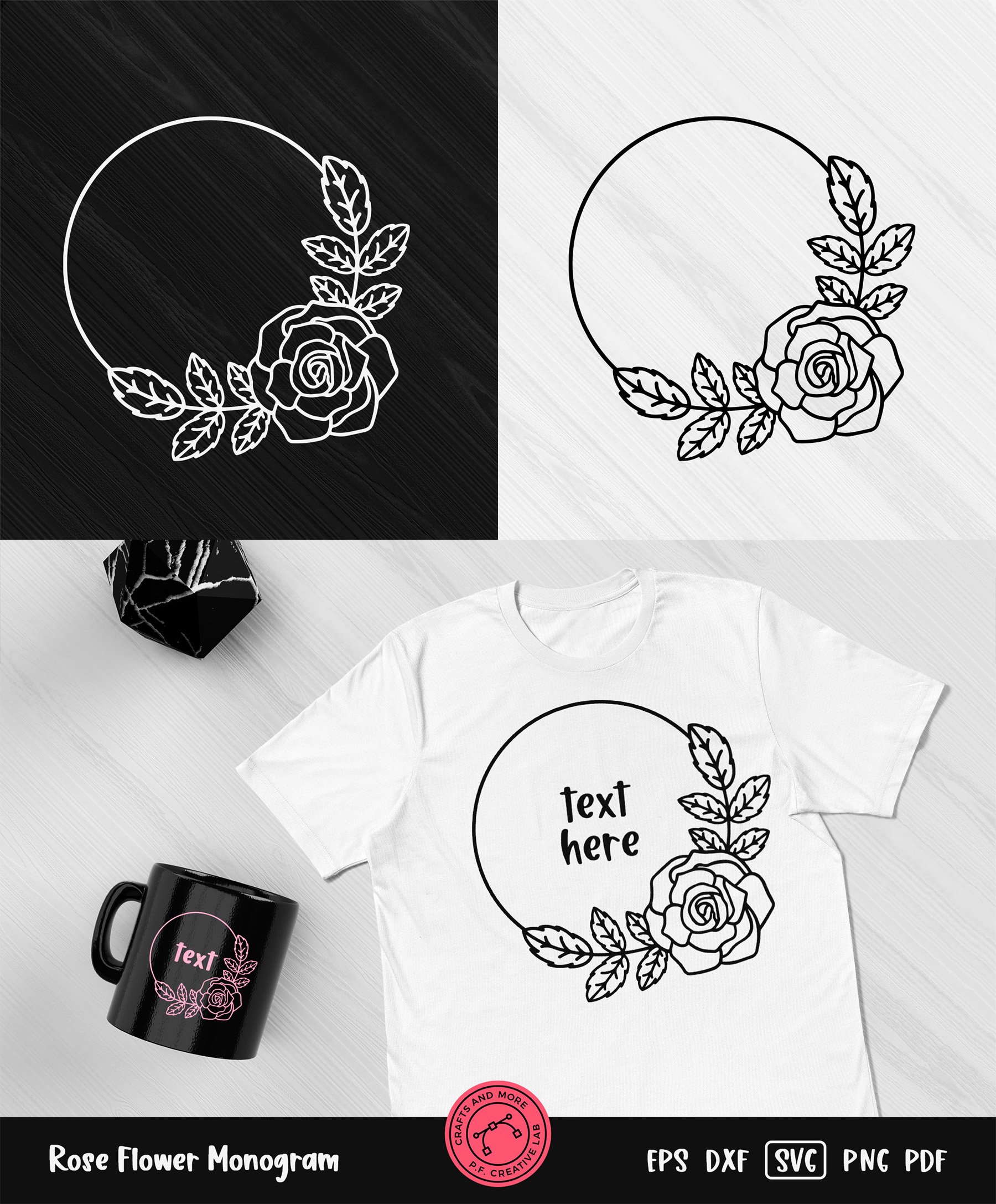 Rose Flower Split Monogram | Wedding Clipart