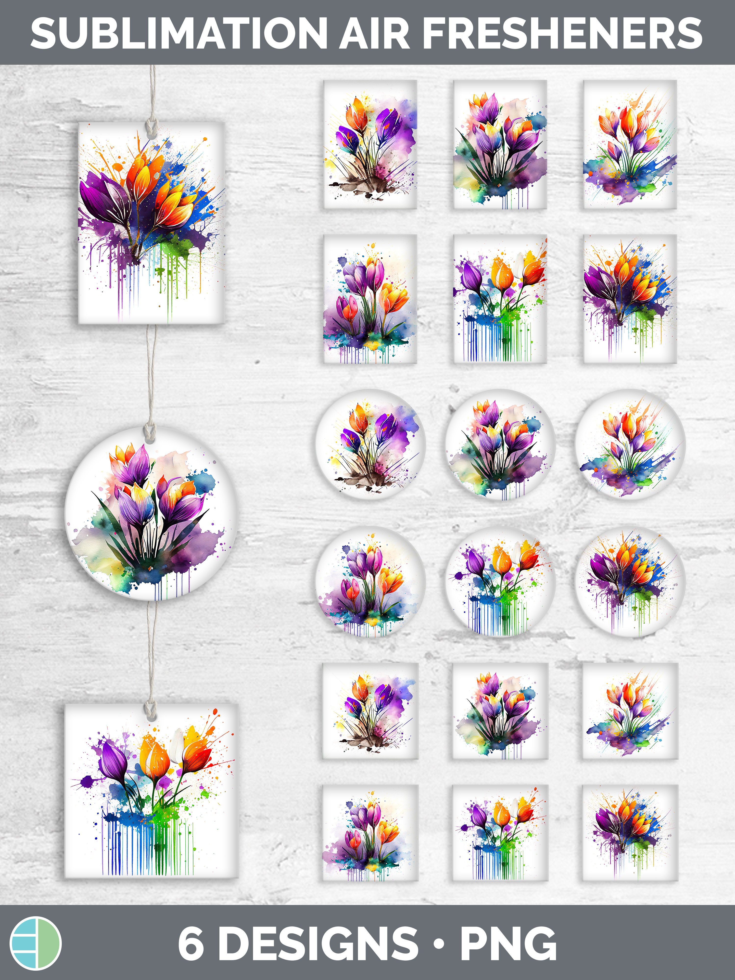 Rainbow Crocus Flowers Air Freshener | Sublimation Car Fresh