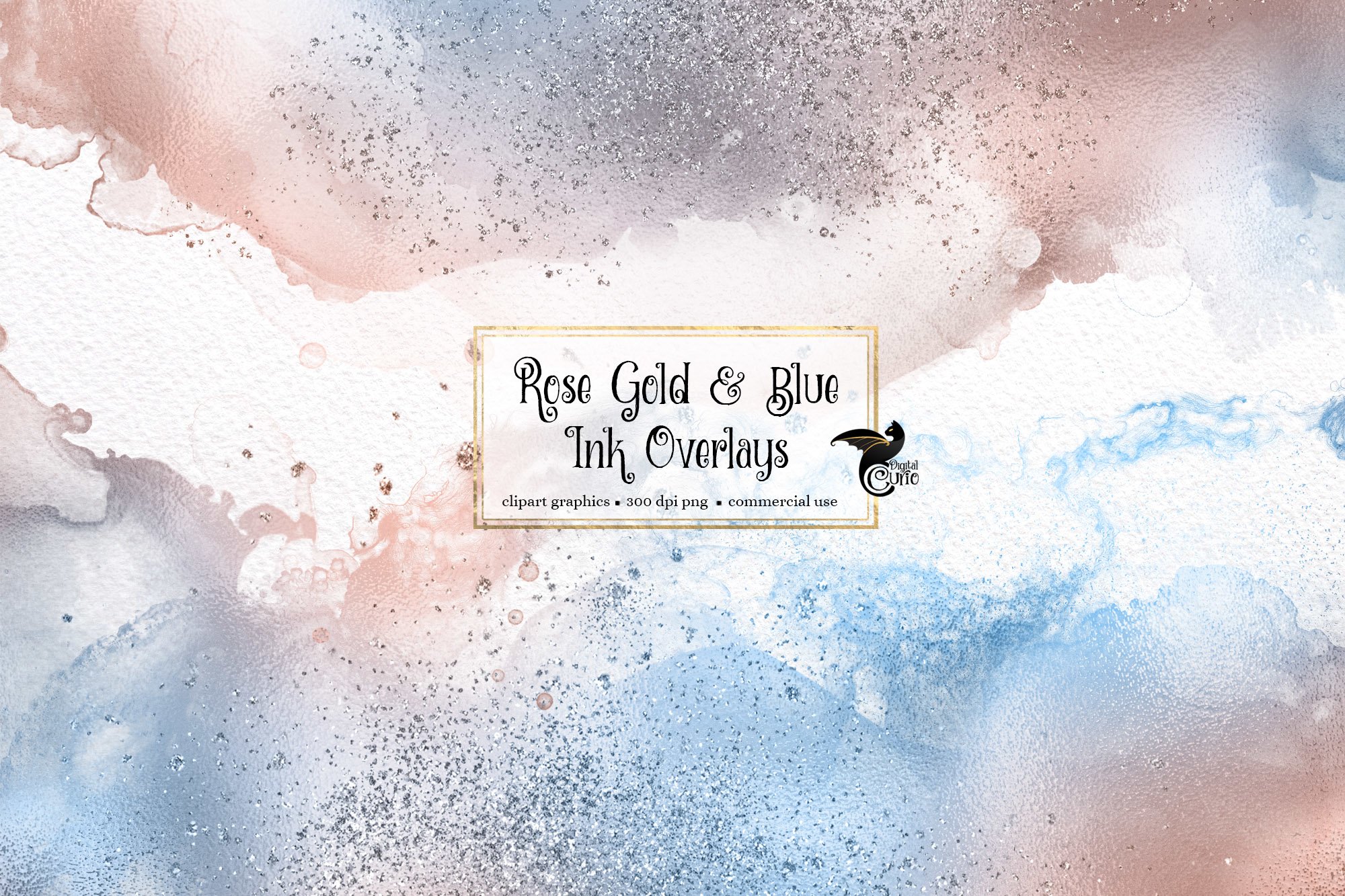 Rose Gold and Blue Ink Overlays