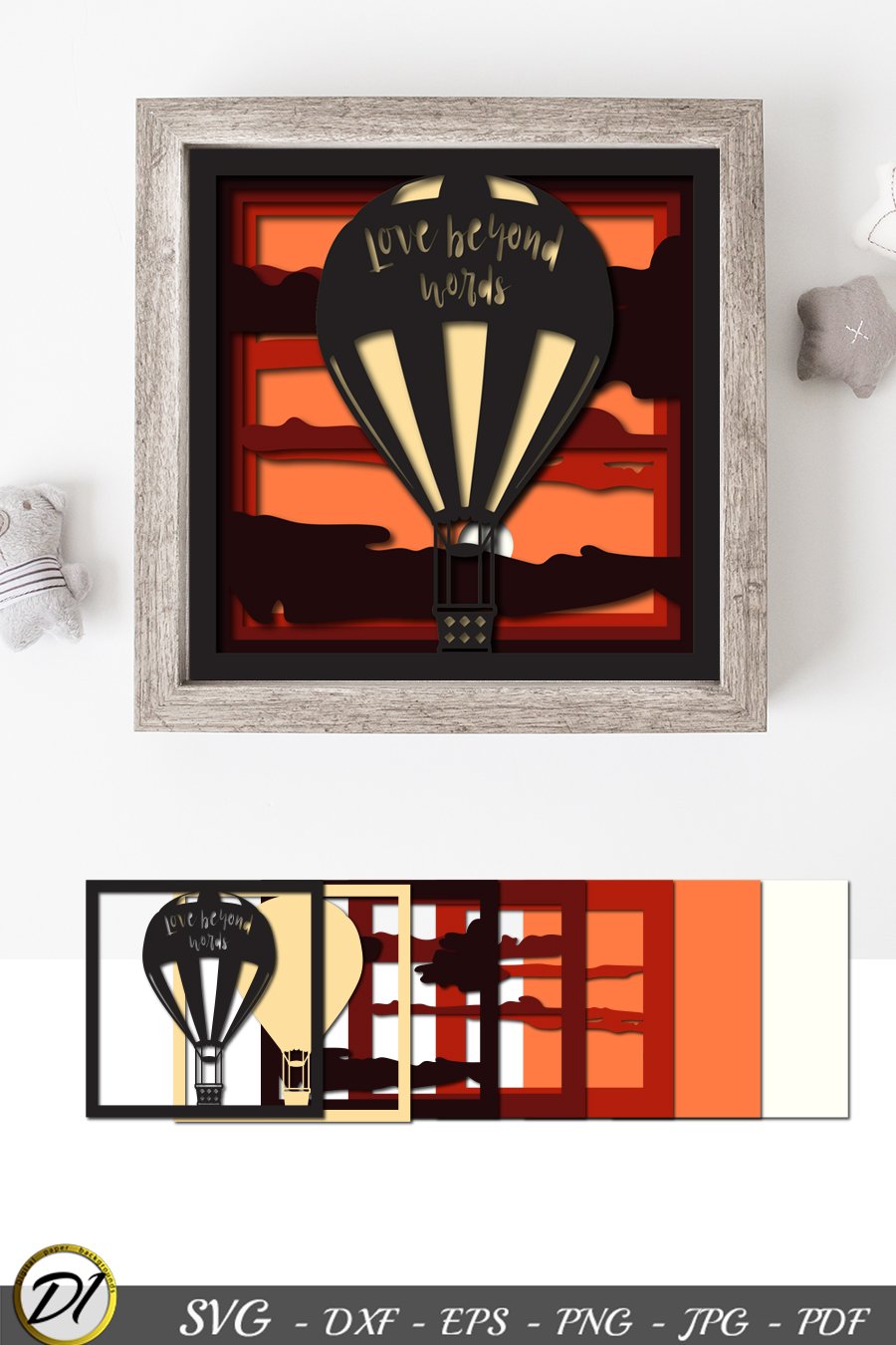 Balloon Shadow box, layered cutting files. Valentines 3d.
