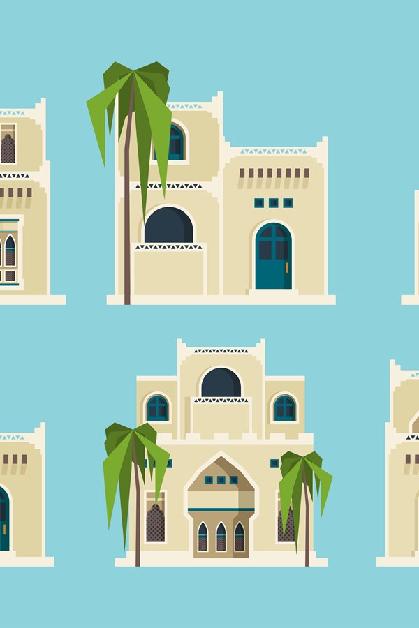 Ancient arabic houses. Old traditional muslim brick building