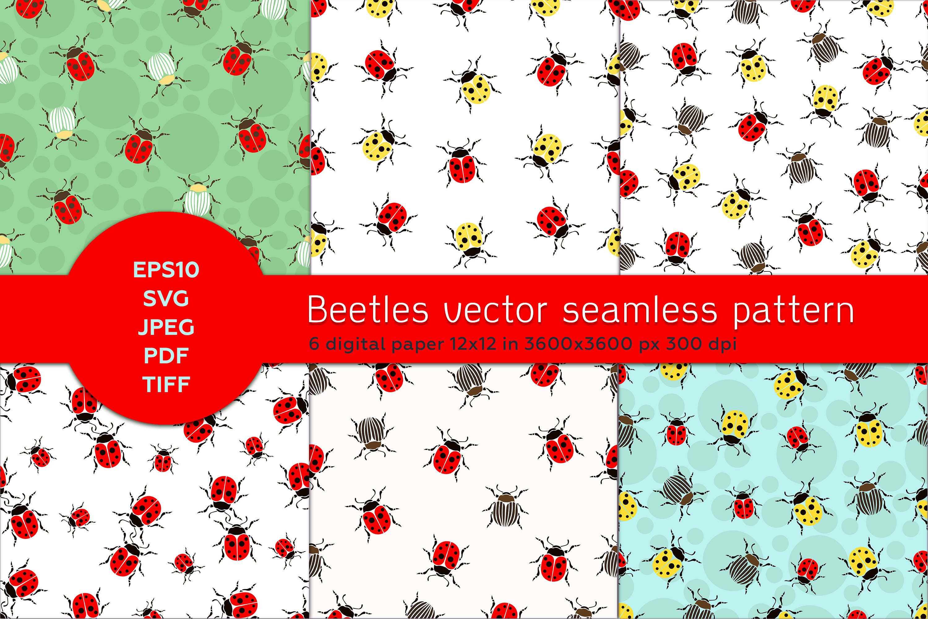 Beetles vector seamless pattern