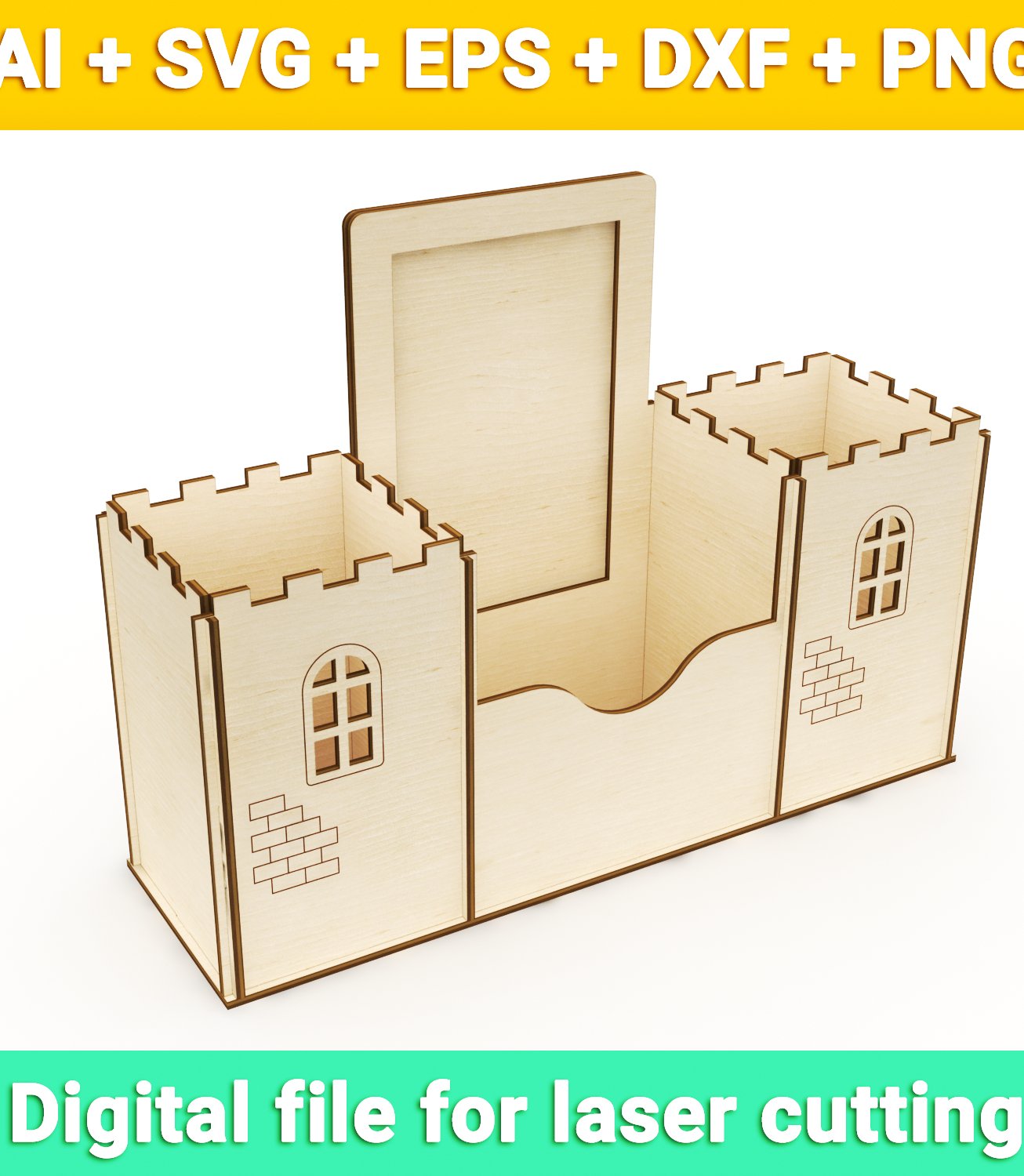 Pencil holder "Castle" vector for CNC svg vector file