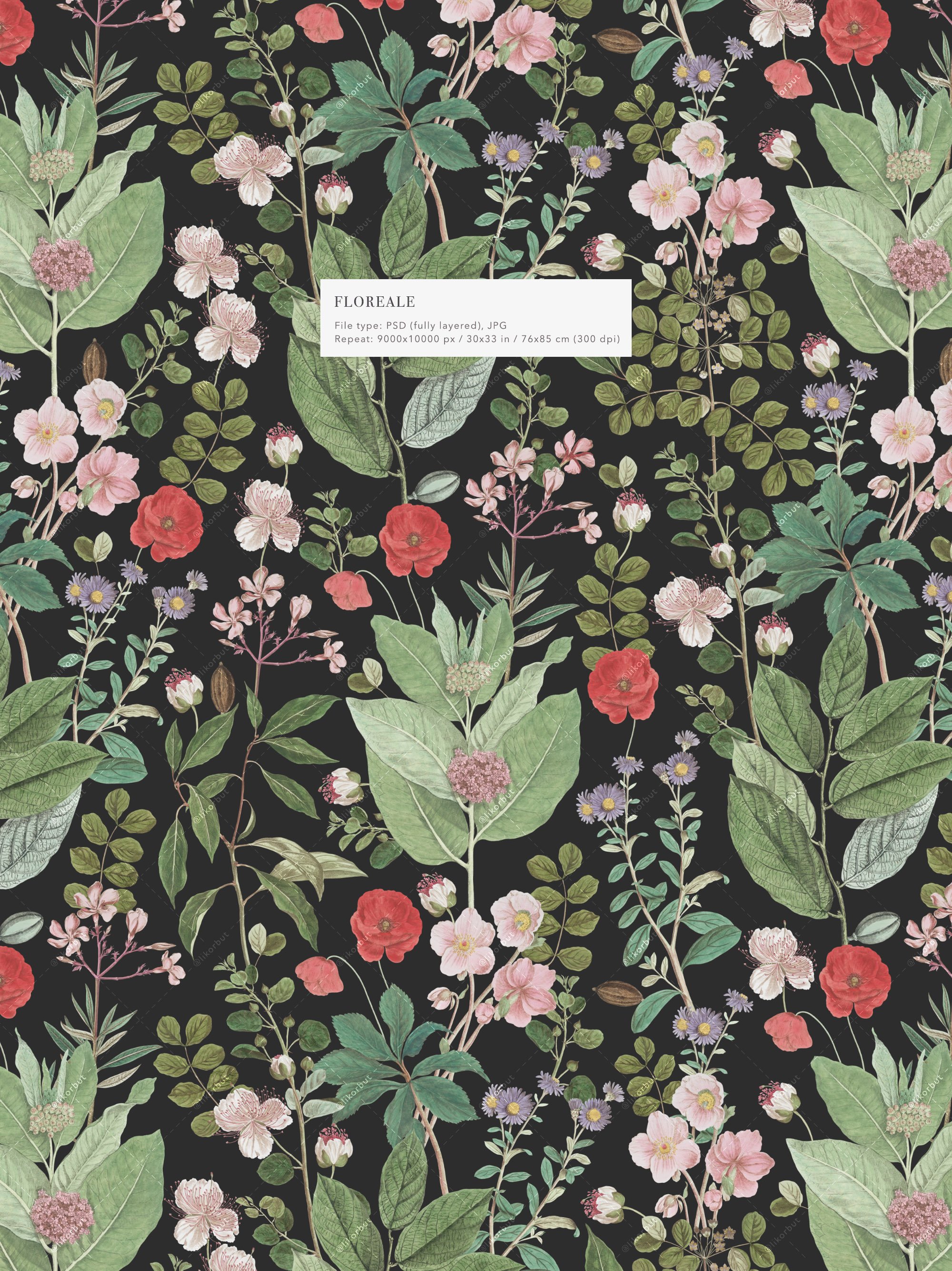 Botanical Elegant English Floral Pattern / PSD / Editable