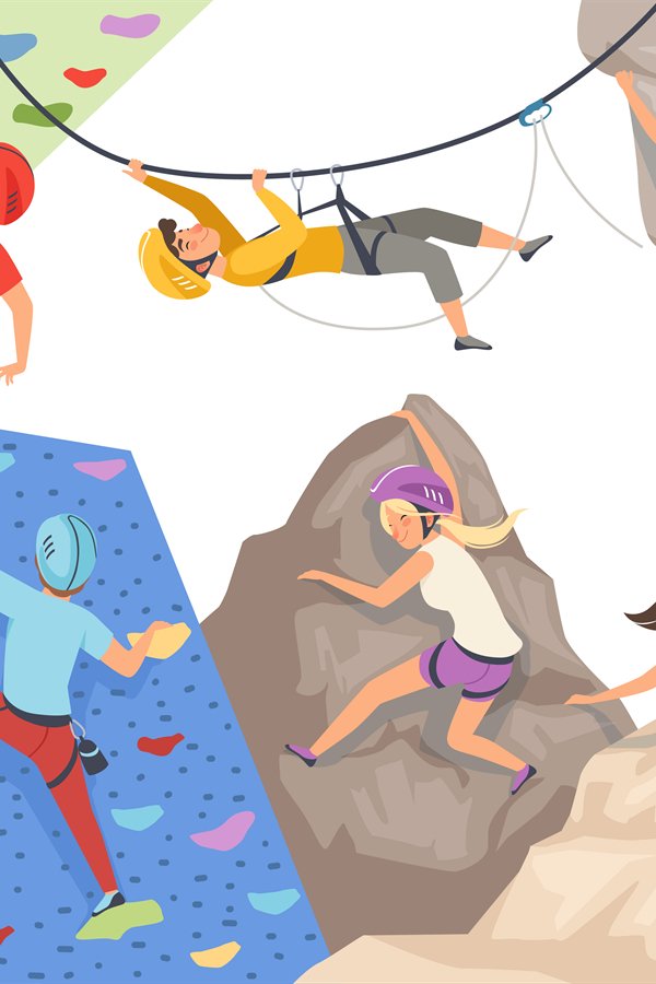 Climb characters. Extreme sport cliff wall rocks and stones