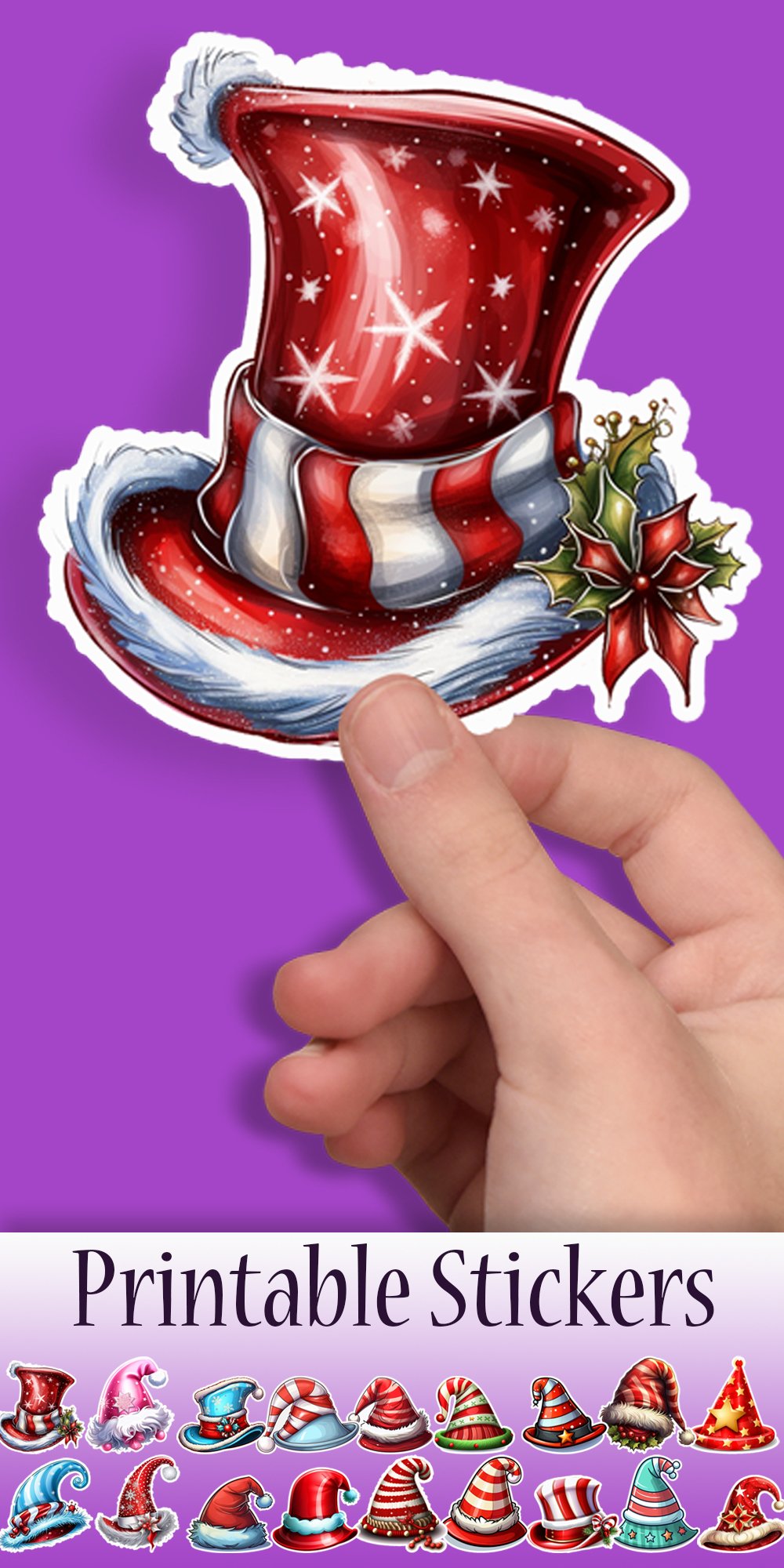 Christmas Hats Doodle Printable Sticker Sheets and PNGs