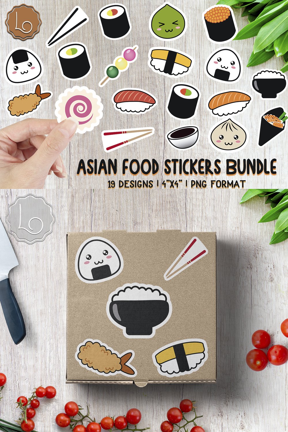 19 Printable Asian Food Stickers Bundle