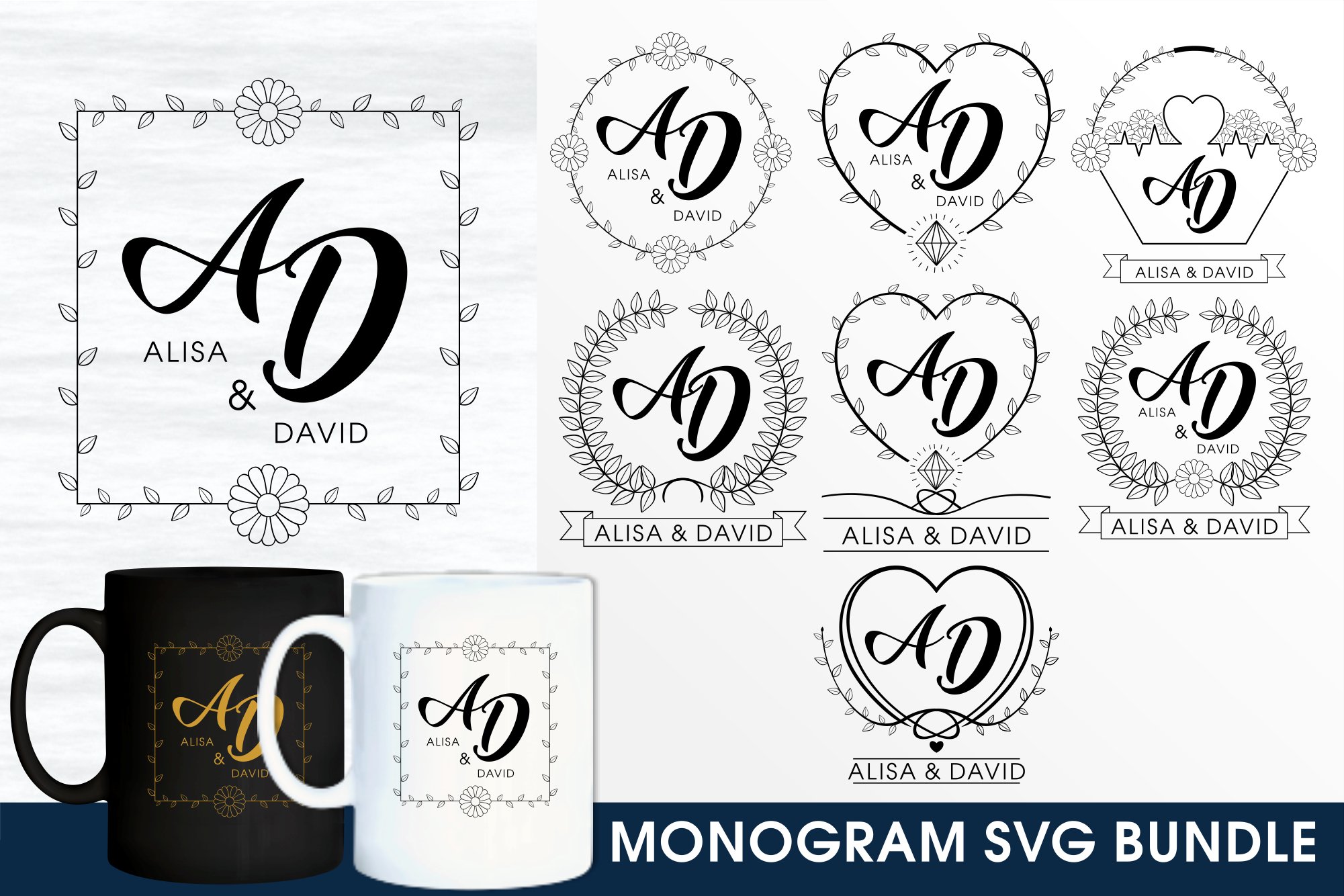 wedding monogram svg bundle (1593999)