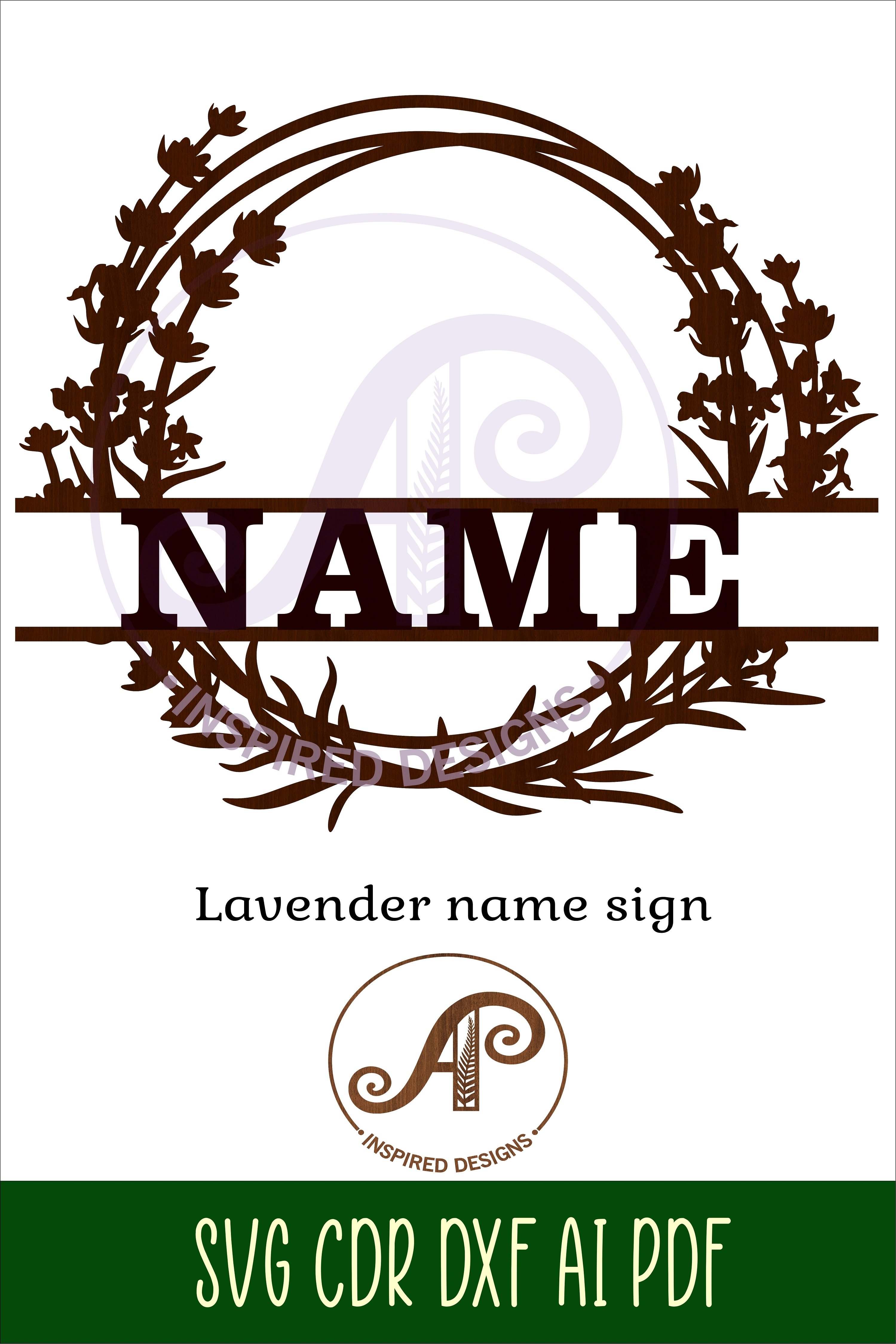 Lavender Name sign svg laser cut template