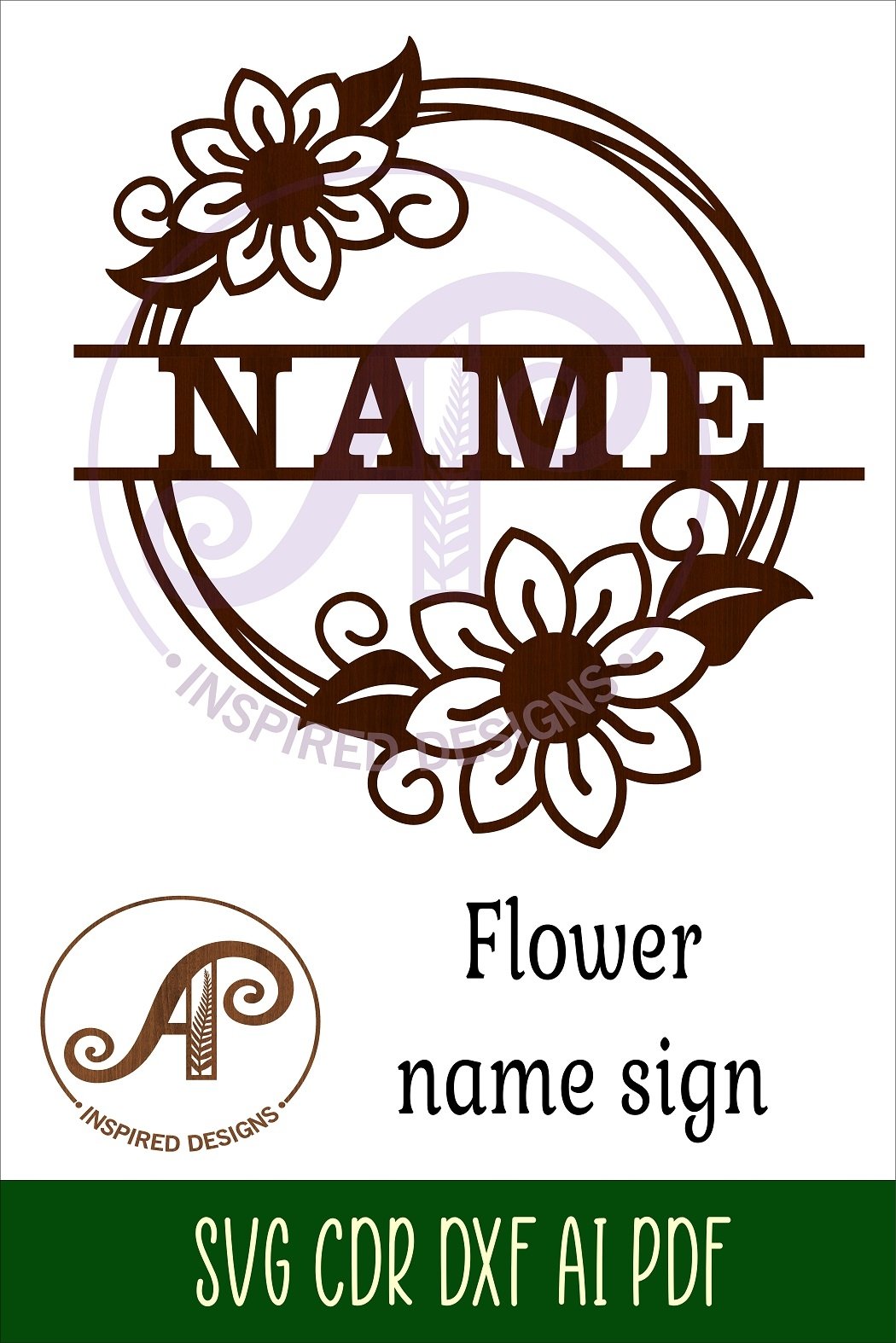 Flower wreath Name sign svg laser cut template