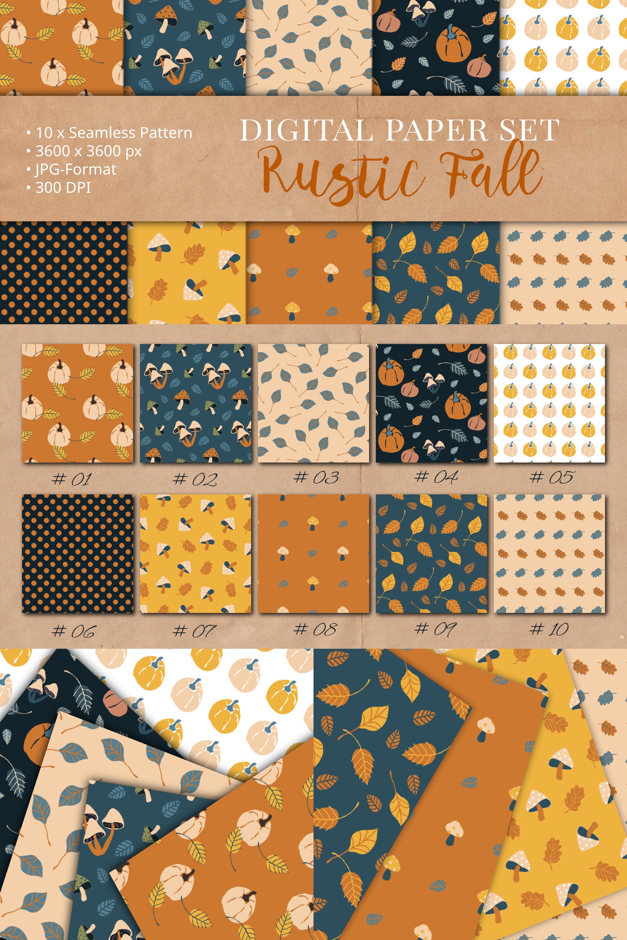 Rustic Fall Pattern Set - 10 seamless patterns