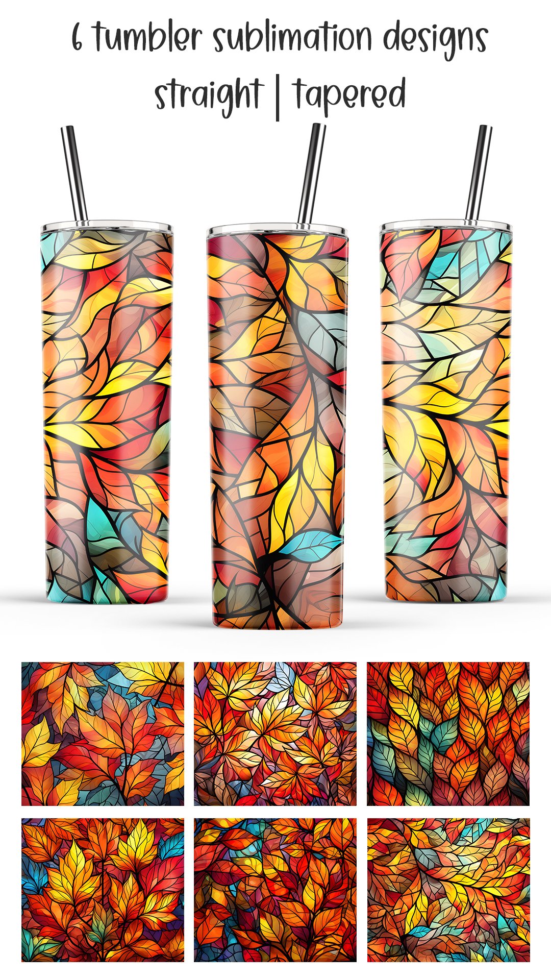 20 Oz Sublimation Tumbler Wrap Stained Glass Fall Tumbler