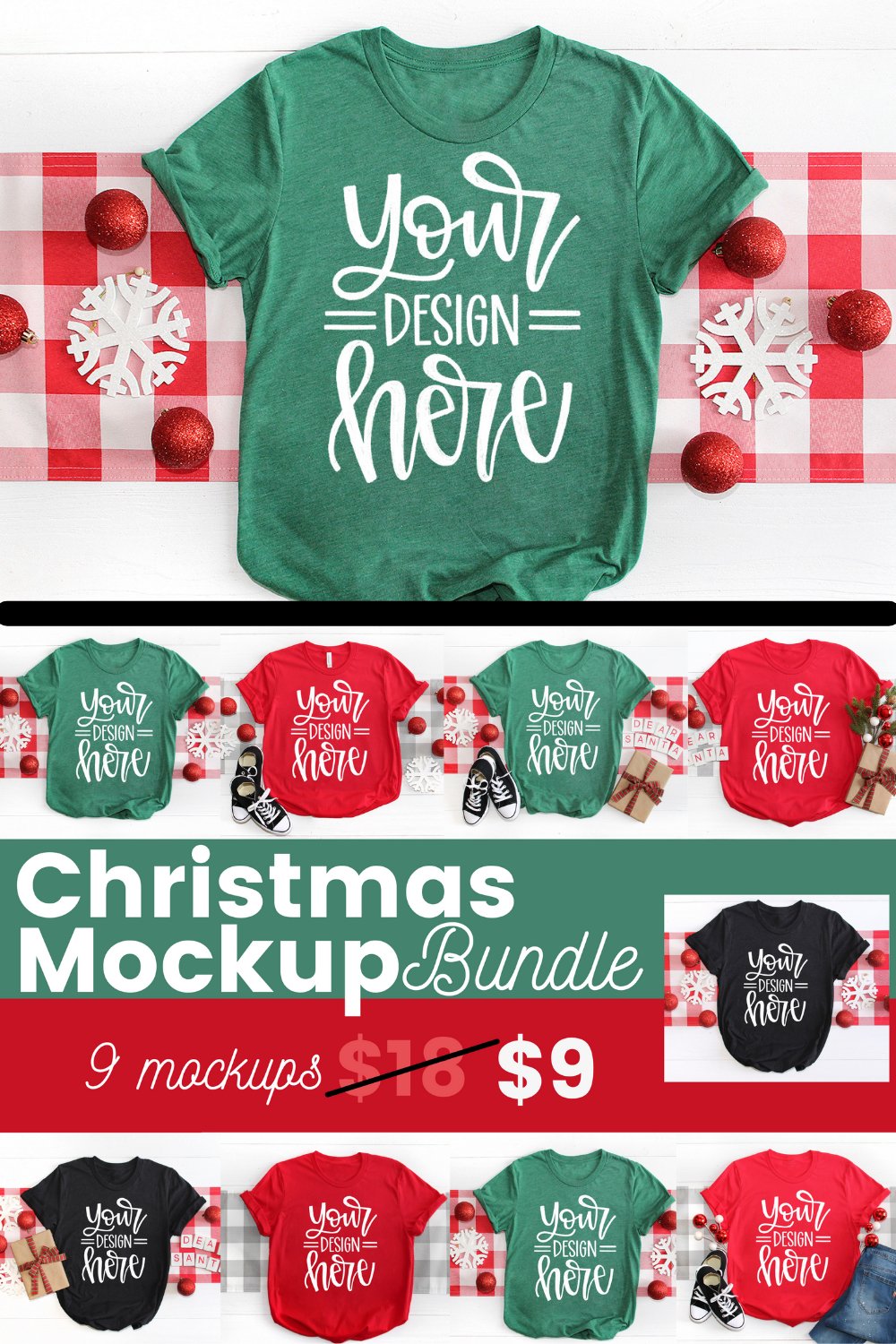 Christmas shirt mockups, Red and Green Shirt Mock up