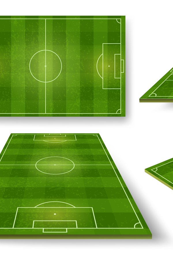 Football field. Soccer pitch scheme top, side and perspectiv