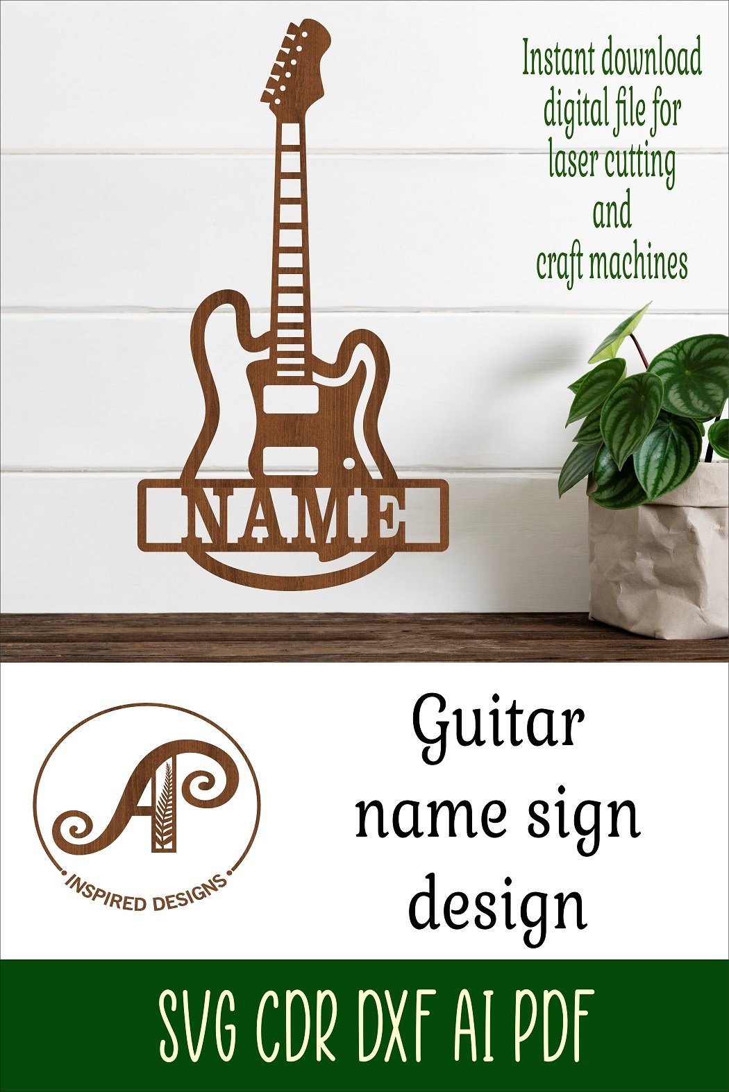 Electric Guitar Name sign svg laser cut template, wall art
